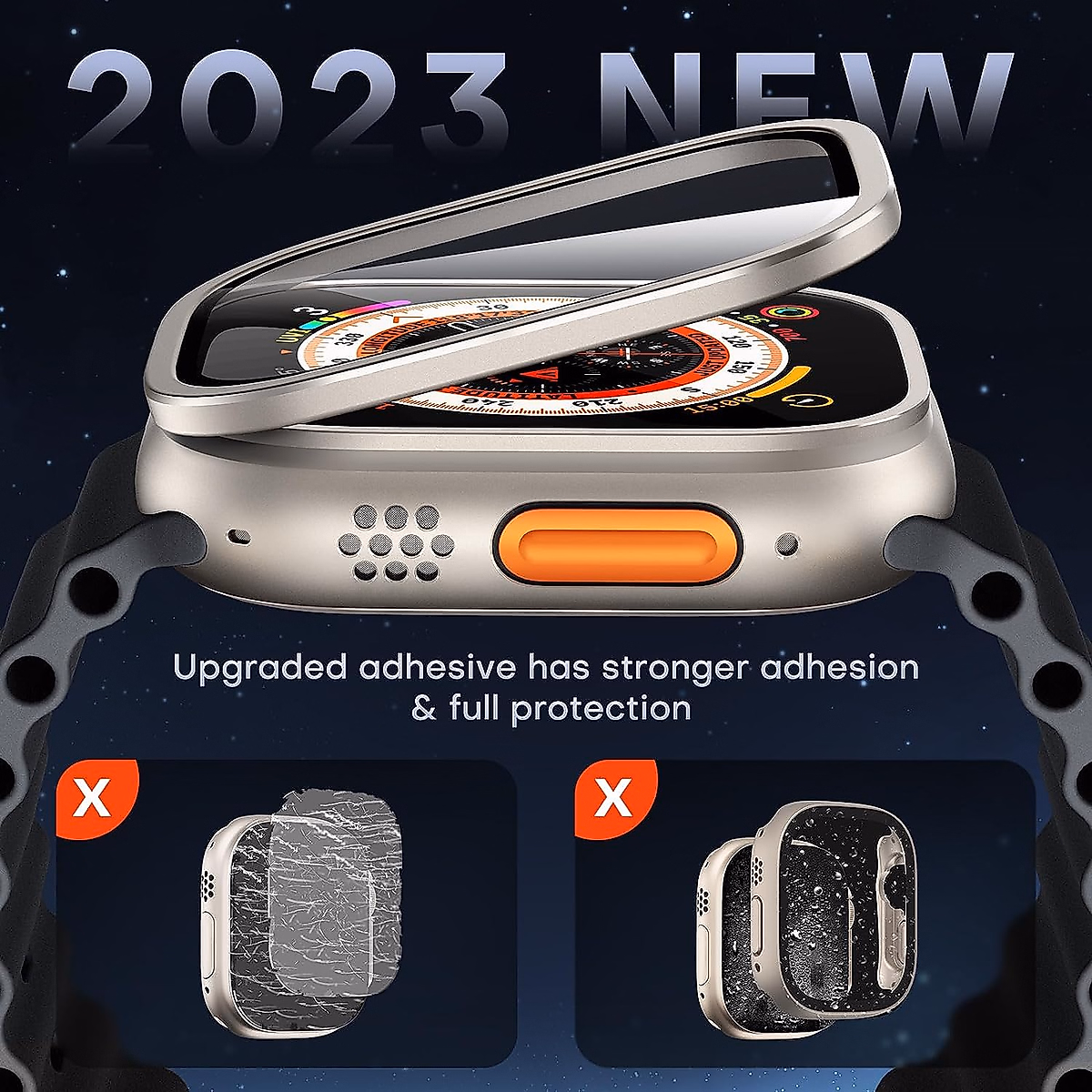 ownace Compatible with apple watch ultra 2 band 49mm with Screen Protector Tempered Glass Sport,Soft Silicone Waterproof Strap Wristbands iWatch Apple Watch Series Ultra Women Men