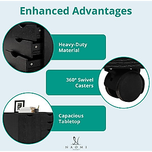 Naomi Home Amy 5 Drawer Chest, Wood Storage Dresser Cabinet with Wheels, Craft Storage Organization, Makeup Drawer Unit for Closet Bedroom Office File Cabinet 180 lbs Total Capacity - Distressed Black