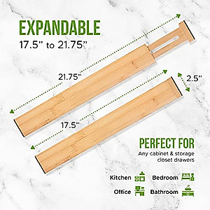 Velt Products Bamboo Drawer Dividers (17.5"-21.75") – Adjustable Divider Organizer for the Kitchen, Bedroom, and Bathroom – Organization Help for a Dresser, Cabinet, Storage Rooms
