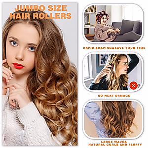 Velcro Jumbo Rollers Set for Volume and Curls - 47Pcs with 3 Sizes (Large, Medium, Small), Roller Clips, and Comb for All Hair Types and Lengths