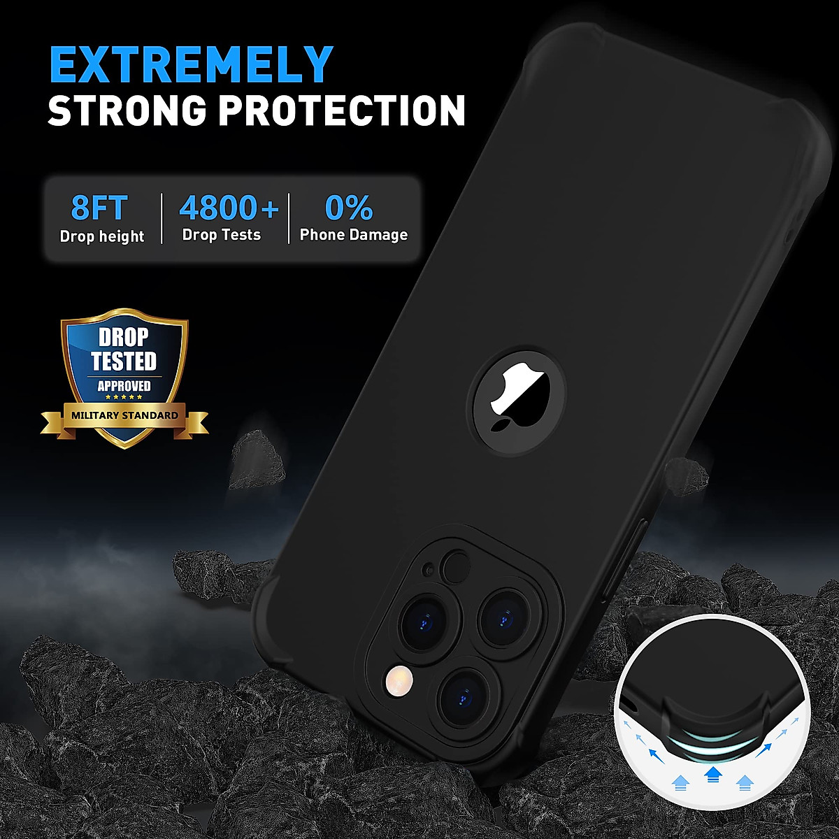 ORETECH for iPhone 13 Pro Max Case, with [2 x Screen Protectors] [15 Ft Military Grade Drop Test] [Camera Protection] 360° Shockproof Slim Thin Phone Case for iPhone 13 Pro Max Cover 6.7" - Black