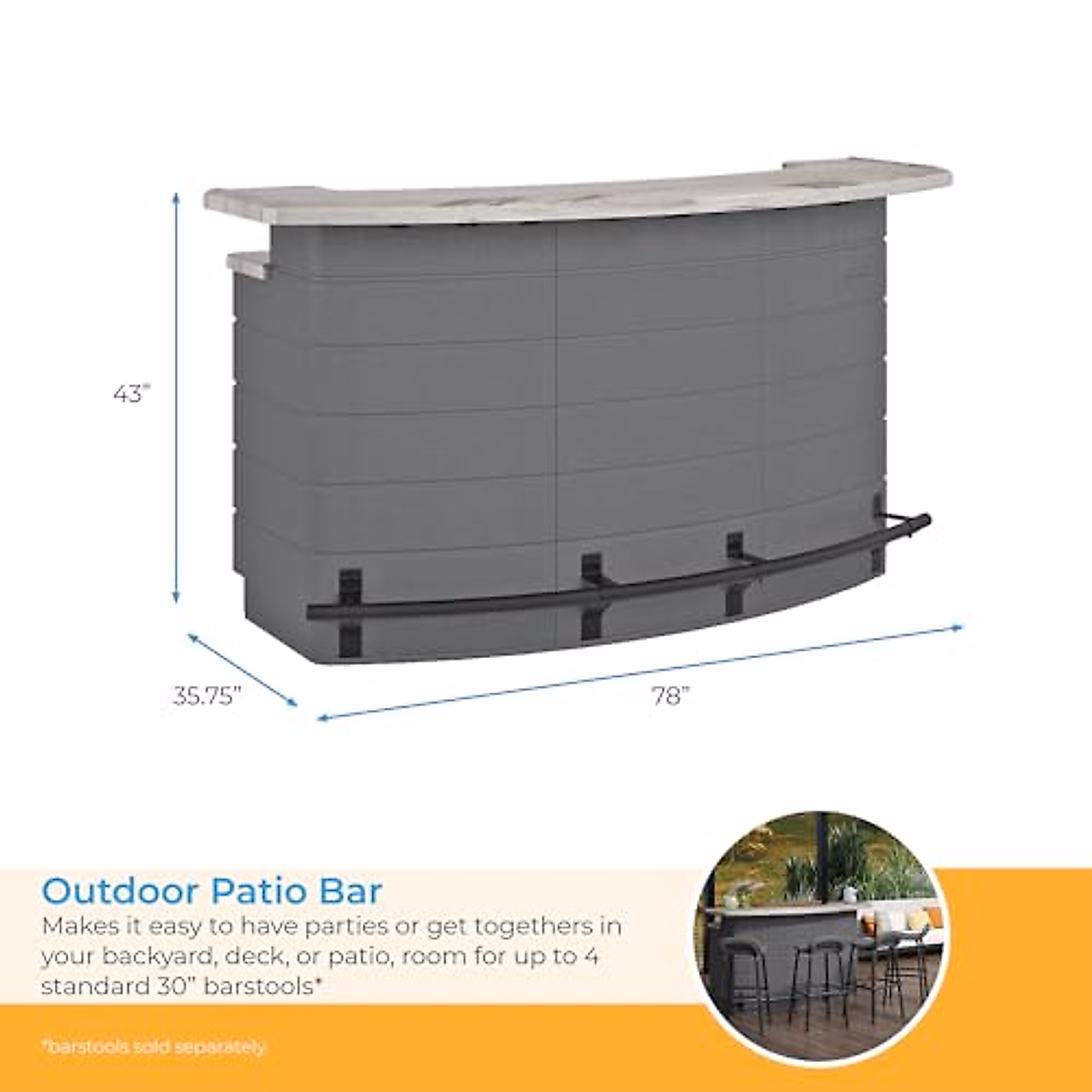 Suncast Backyard Oasis Entertainment Pull-Out Drawers and Shelving Space, Water-Resistant Outdoor Food and Bar Unit, Gray