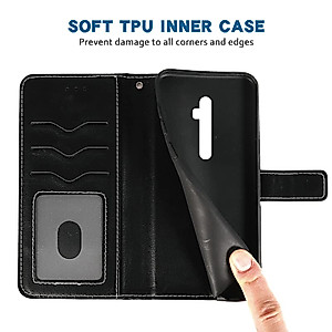 FDCWTSH Compatible with Oppo Reno 2Z Wallet Case Wrist Strap Lanyard and Leather Flip Card Holder Stand Cell Accessories Phone Cover for Oppo Reno2 Z/Reno2 F CPH1945 CPH1951 Women Men Black