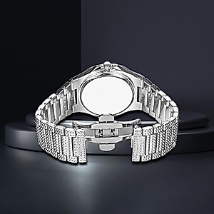 Luxury Unisex Watch Crystal Diamond Watches Big Face Women's Men's Quartz Watch Gold Color Silver Color Rose Gold Stainless Steel Bracelet Band (Silver)