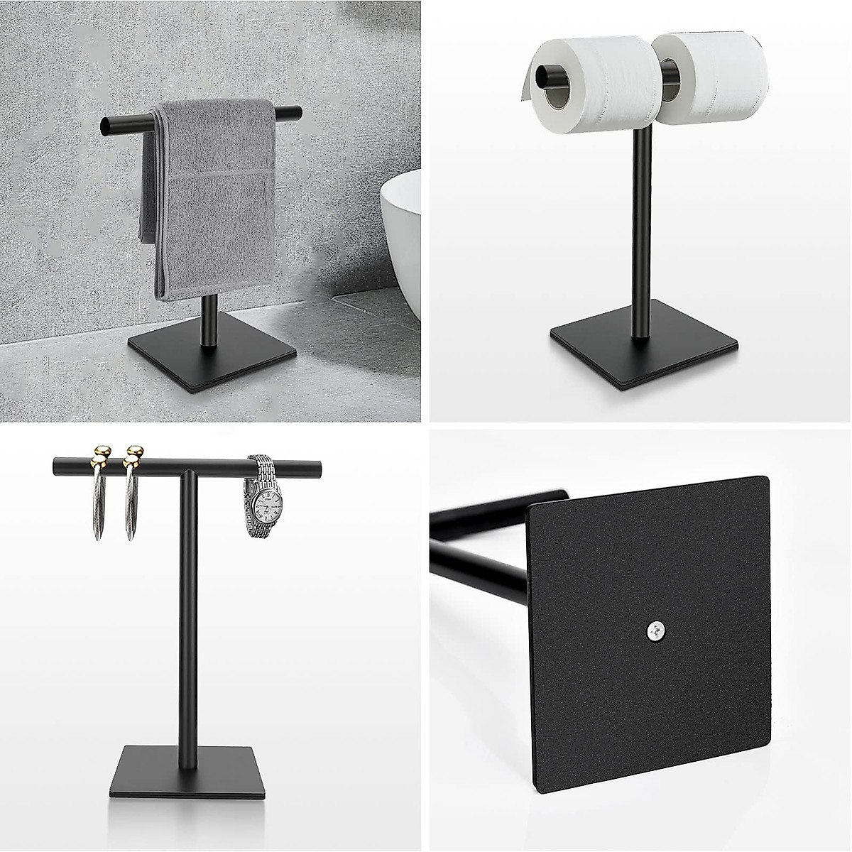 Square T-Shape Hand Towel Holder - Standing Hand Towel Rack for Bathroom or Kitchen Countertops, with SUS304 Stainless Steel Matte Black Finish,Minimalist Style