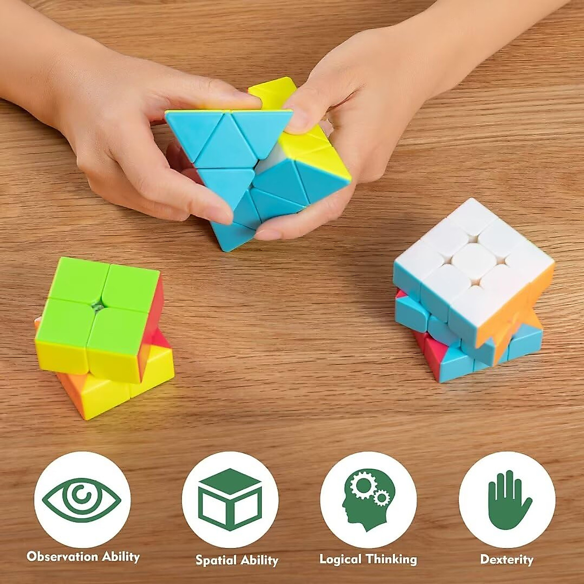 Speed Cube Set, Jurnwey Stickerless Magic Cube Set of 2x2x2 3x3x3 Pyramid Frosted Puzzle Cube