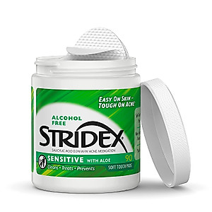 Stridex Medicated Acne Pads, Sensitive, 90 Count, Pack of 3 – Facial Cleansing Wipes, Alcohol-Free Face Pads, Acne Treatment for Face, For Mild to Moderate Acne, Smooth Application