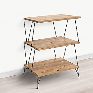 The Urban Port Tup 30-Inch Modern Rectangular 3-Tier Etagere Wood Storage Rack, Metal Frame and Legs, Natural Brown