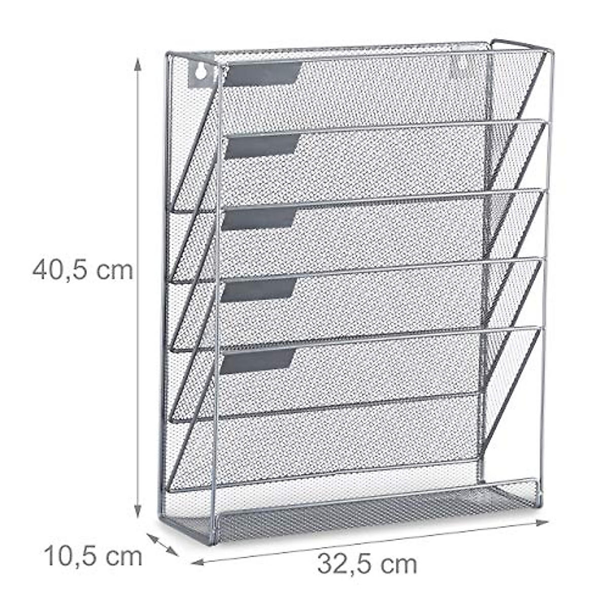 Relaxdays Wall Mount Magazine Rack, 10.5 x 32.5 x 40.5 cm, Silver
