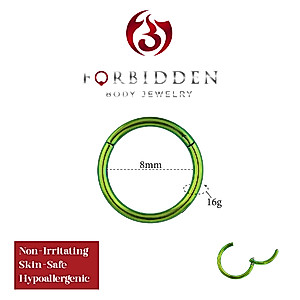 Forbidden Body Jewelry 16G 8mm Surgical Steel Hinged Seamless Hoop Body Piercing Ring, Green