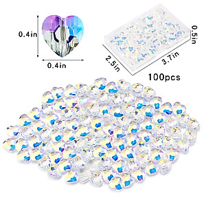 Beadtales 100pcs Crystal Glass Beads - 10mm Heart Faceted Rondelle Spacer Beads Bulk Loose Beads for Jewelry Making DIY Crafts