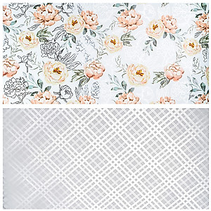 LeZakaa Reversible Silver Foil Wrapping Paper Roll - Silver Flower & Plaid Design for Wedding, Engagement, Bridal Shower, Anniversay, Mother's Day - 17 inches x 32.8 Feet