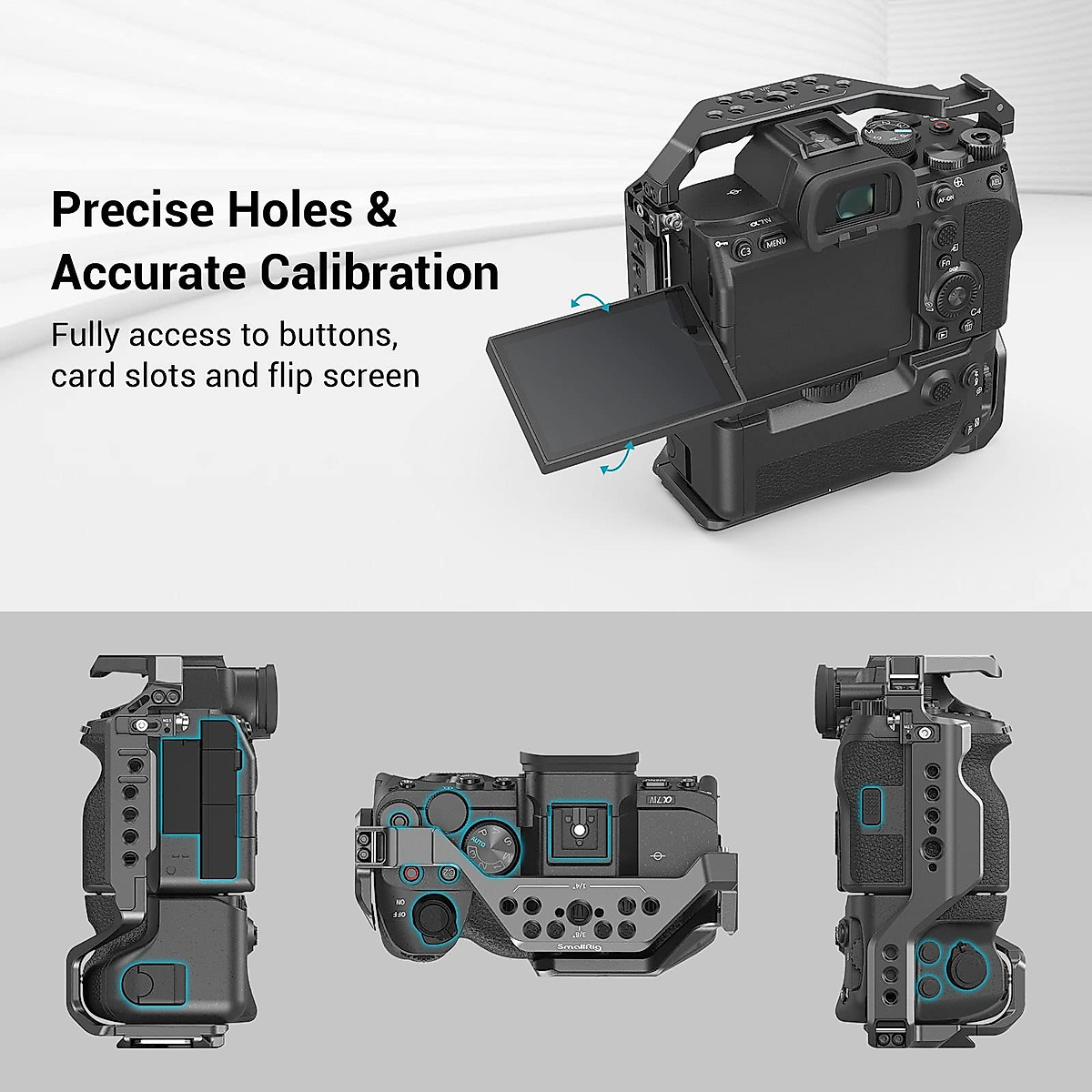 SmallRig Cage for Sony Alpha 7R V/Alpha 7 IV/Alpha 7S III/Alpha 7R IV/Alpha 1 with VG-C4EM Battery Grip - 3594
