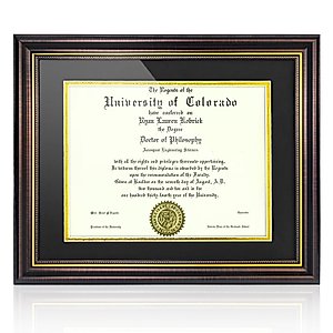 ASmileIndeep Diploma Frame 8.5 x 11 Degree Frame with Black Over Gold Mat,11x14 Diploma Frame for Document Degree with HD Plexiglass,Red Brown Finish with Gold Beads for Wall and Tabletop Display