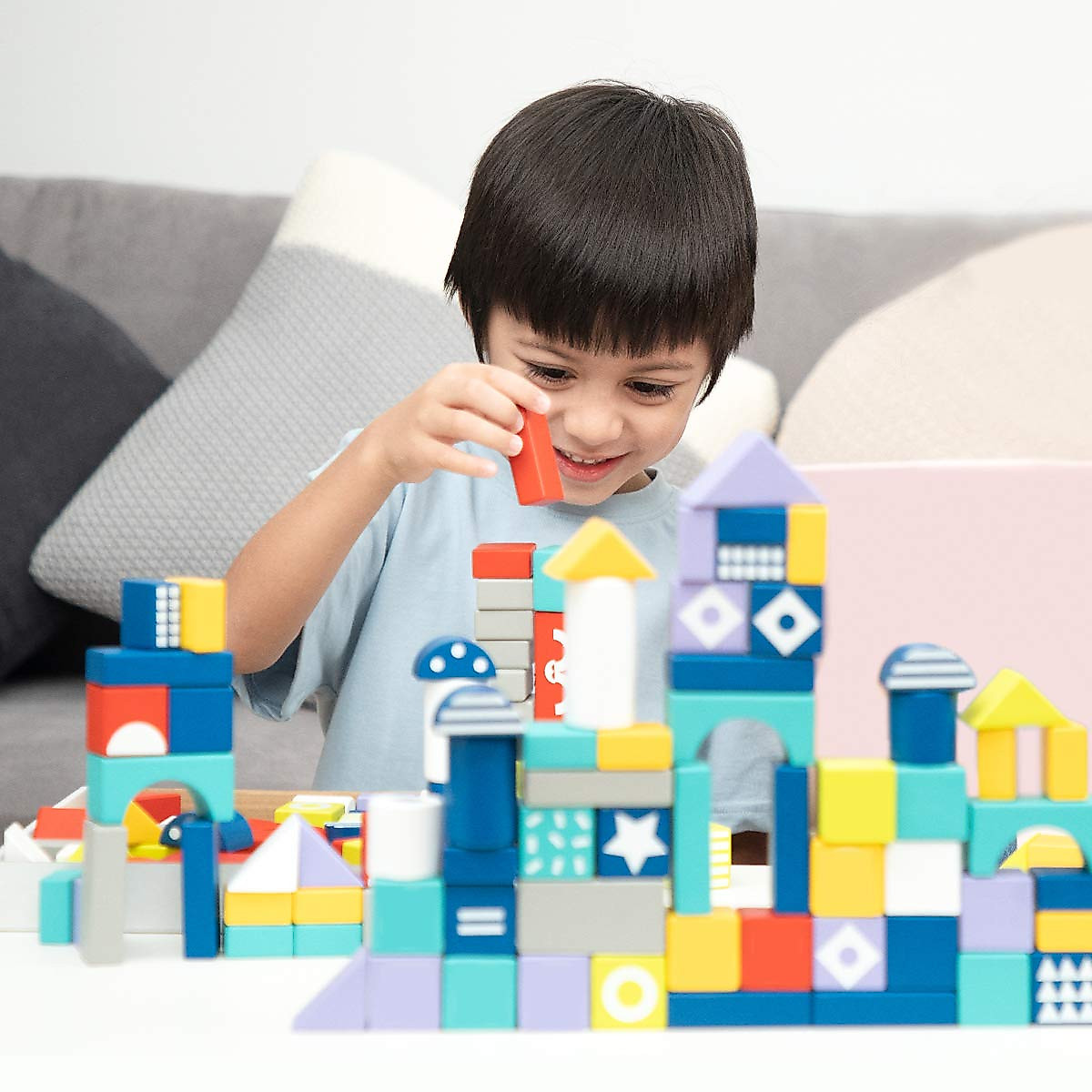 ROBUD Wooden Building Blocks Set for Toddlers Kids, Stacking Toy Gift for Boys and Girls Ages 3-8 Years Old - 100 PCS