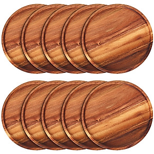 Rtteri 10 Pieces Acacia Round Wood Plates 12 Inch Dinner Plates Wooden Charger Plates Bulk Easy Cleaning Lightweight Serving Plates for Dishes Snack Dessert