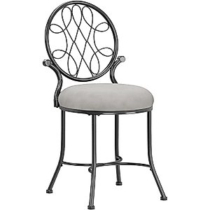 Hillsdale O'Malley Vanity Stool with Spiral Pattern Design, Metallic Gray