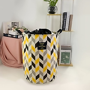 SineGux 19.7 Inches Large Laundry Basket Clothes Hamper Foldable Canvas Fabric Storage Basket Waterproof Collapsible Storage Bin with Handles for Bedroom Nursery Toys Organizer (Geometric Yellow)