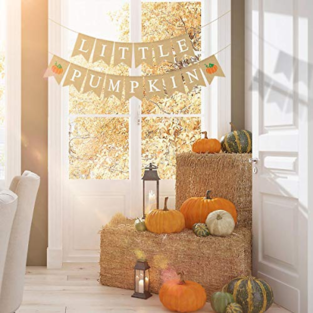 Rainlemon Jute Burlap Little Pumpkin Banner Fall Baby Shower Gender Reveal Birthday Party Garland Decoration