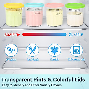 24 oz. Replacement 4 pack Creami Pints for Ninja NC500 NC501 Series Creamy Icecream Containers Cups lids Compatible with NC501 NC500 Ice Cream Maker