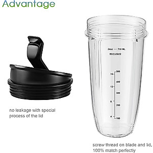 2-Pack 24oz Ninja Blender Cups with Sip & Seal Lid Blender Replacement Parts Compatible with Nutri Ninja Auto IQ Series Blenders BL450 BL454 BL456 BL480 BL481 BL482 BL490 BL640 BL642 BL682