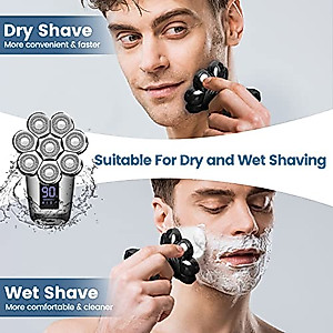 8D Electric Head Shaver for Bald Men, Upgrade 6-in-1 Floating Head Shaver for Mens, Waterproof Wet/Dry Grooming Kit(Silver)