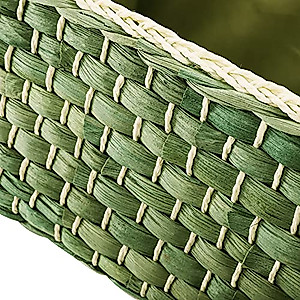 Peohud Set of 3 Woven Storage Baskets, Maize Straw Organizer Bins with Handle, Handwoven Basket Set for Organizing Bedroom, Living room, Laundry Room, Kitchen or Office, Green