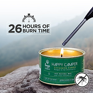 Happy Camper 12 oz Citronella Candle, All Natural with Beeswax and Coconut Oil, Camping Essentials and Bug Spray Alternative, Citronella Candles Outdoor Decor, 26 Hour Burn Time