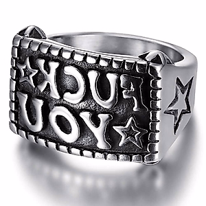 Jude Jewelers Retro Vintage Stainless Steel Fuck You Mantra Cocktail Party Graduation Party Ring (Silver, 9)