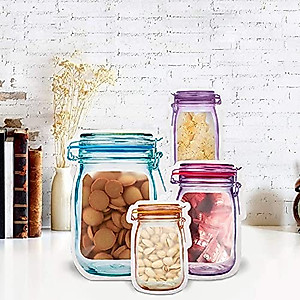 40 Pcs Mason Jar Zipper Bags Resuable Snack Bags Portable Food Storage Snack Zipper Bags Zipper Sealed Bags for Kitchen Travel Camping Picnic Organizer (8S 12M 14L 6T)