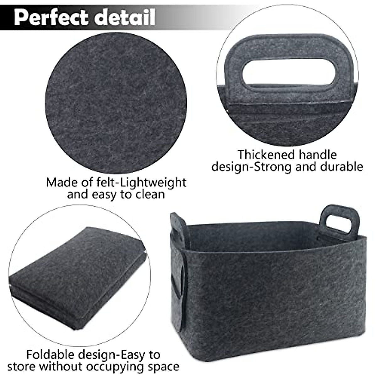HIFELTY Storage Basket, Felt Storage Bins for Office Bedroom Closet Babies Nursery Toys DVD Laundry, Folding Basket Organizer with Carry Handles, the Best Choice for Clothes Storage Bins (Dark Grey)