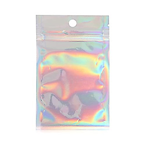 100 Pcs Zip Plastic Bag Aluminum Foil Hologram Food Pouch Small Water Proof Zipper Reclosable Pouches(5.9inch)