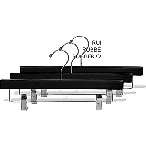 Black Rubberized Wooden Pant Hanger with Adjustable Cushion Clips, Rubber Coated Bottom Hangers with Chrome Swivel Hook (Set of 100) by The Great American Hanger Company