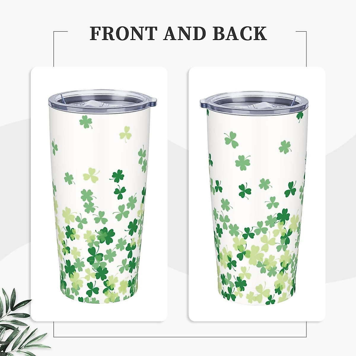 CHASOEA St Patrick's Day Tumbler 20oz Watercolor Shamrock Stainless Steel Insulated Tumblers with Lid and Straw Irish Clover Travel Coffee Mug Tea Wine Cups Water Bottle Holiday Gifts for Women