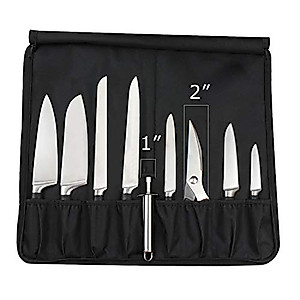 Tosnail Chef Knife Case Roll Bag with 15 Slots, Easy Carry Handle and Shoulder Strap - Black