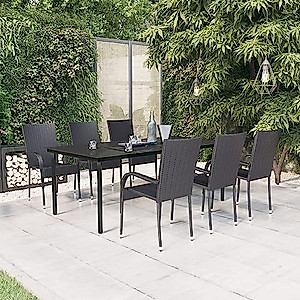 WHOPBXGAD 7 Piece Patio Dining Set Rattan Chair,Gardens Patio Furniture,Oak Patio Furniture Set,Sui for Gardens, lawns, terraces, poolsides, patios,Black