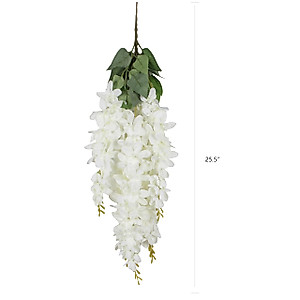 Duovlo Silk Wisteria Flower Artificial 2.13 Feet Hanging Wisteria Vine Fake Flower Bush String Home Party Wedding Decoration,Pack of 4（White）