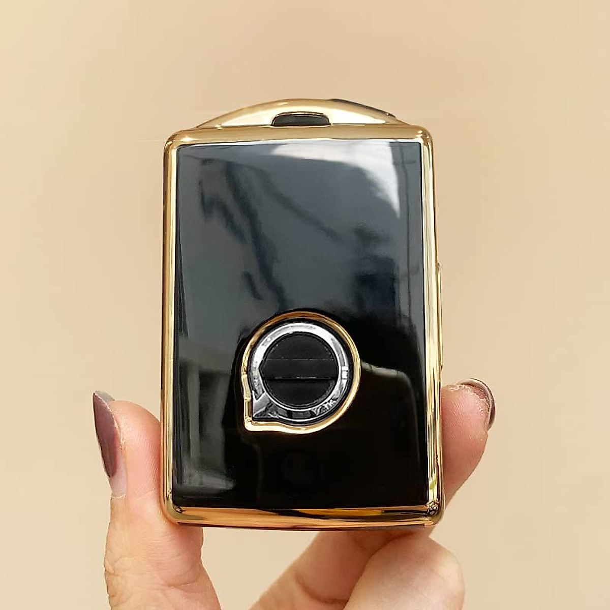 SANRILY for Volvo Key Fob Cover Keyless Full Protection Key Case for Volvo XC90 XC60 S60 XC40 Soft TPU Golden Edge Key Shell with Keychain Black