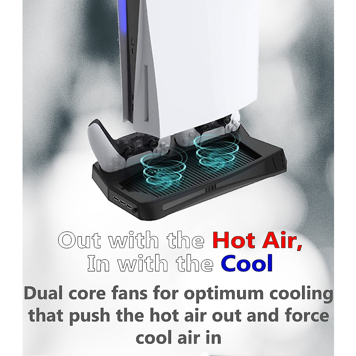 Sony PS5 Vertical Stand - Dual Cooling Fans, 2 DualSense Controller Chargers, 3 USB Ports, PS5 Controller Charging Station and PS5 Cooling Station Compatible with Sony Playstation 5 DE and UHD Edition