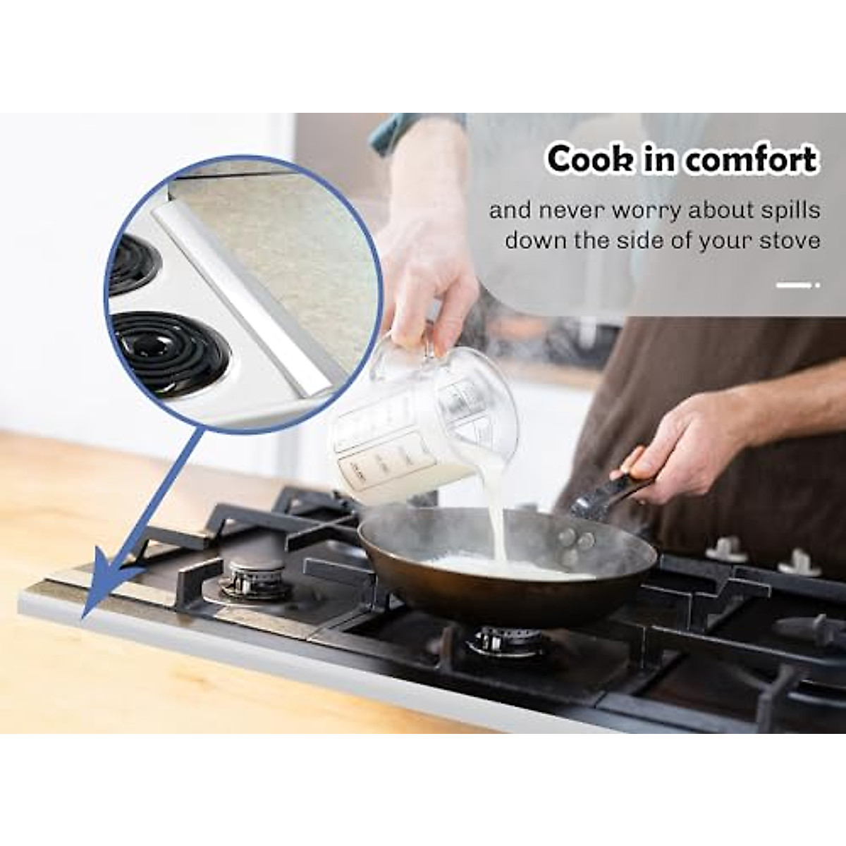 MSDADA 2 Pcs Silicone Stove Counter Gap Cover, Kitchen Counter Gap Anti-Slip Filler for Seals Spills Between Counter, Stovetop, Oven, Washing Machine (30 Inches, White）