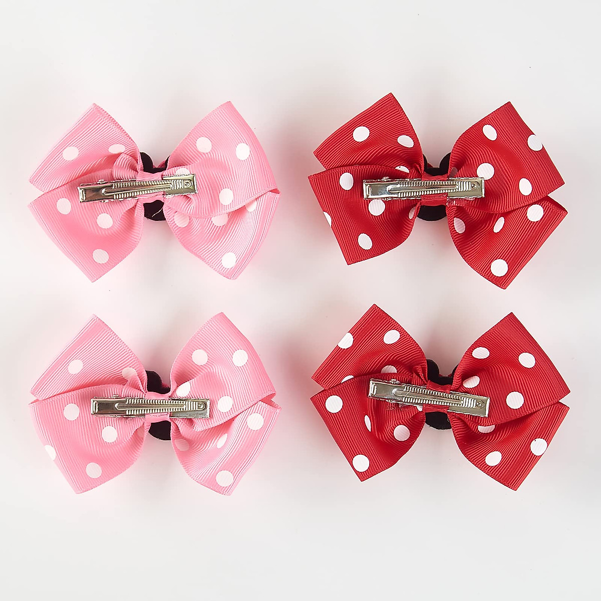 Baby Girls Mouse Ears Hair Bow Clips 4pc Birthday Party Dress Up Cartoon Hair Accessories 4 Inch Polka Dot