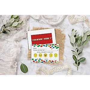 QOFO Building Blocks Fill in the Blank Thank You Cards,Thank You Notes,Gender Neutral Thank You Cards,For Boys Girls Birthday Party,Event,or Holiday Use,Thank You Notes with Envelopes Set of 25-GXK10