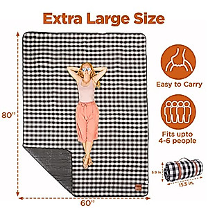 Picnic Blankets Waterproof Foldable, Large Beach Blanket, Waterproof Picnic Blanket, Durable and Versatile Picnic Mat with Leather Handle & Sling, Outdoor Blanket with PEVA Backing Layer