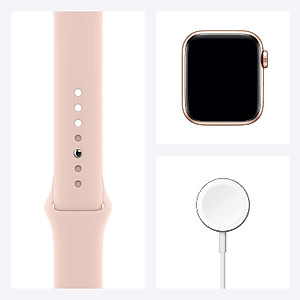 Apple Watch SE (GPS, 44mm) - Gold Aluminum Case with Pink Sand Sport Band (Renewed)