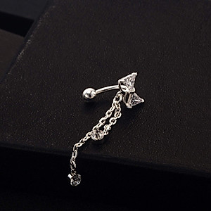 Kinsing 14G Reverse Dangle Bow Belly Button Ring Surgical Steel Bow Navel Ring for Women Body Piercing Jewelry