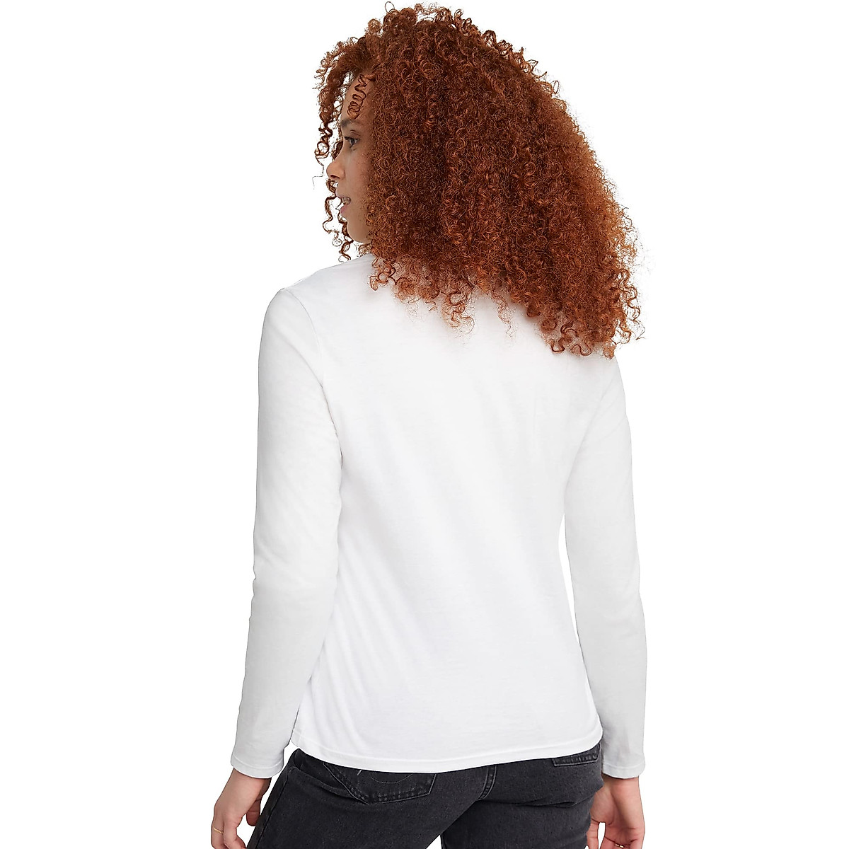 Hanes Long Sleeve Cotton T-Shirt, Lightweight Crewneck Tee for Women, Modern Fit, White, 2X Large