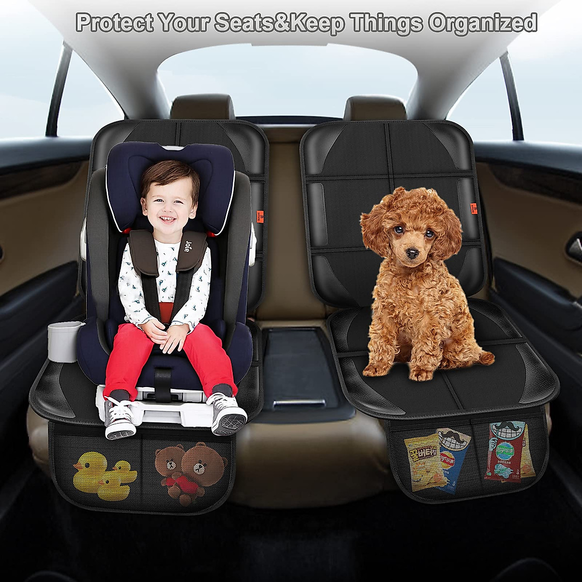 XHYANG Car Seat Protector,Auto Car Seat Protectors Baby Carseat Waterproof & Durable 600D Fabric for Child Baby Car Seat Mat Vehicle Pet Cover 2 Storage Pockets (2 Pack)