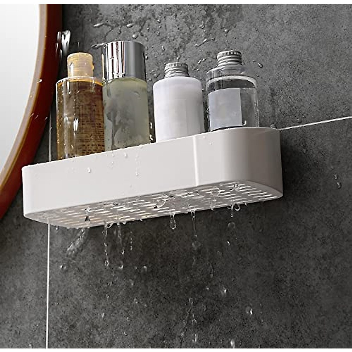 Fineget Plastic Shower Caddy Adhesive Shower Shelves for Wall Bathroom Kitchen Bathtub Rustproof Home Basket Shelf Removable No Drilling Space Saving Shower Storage Organizer Quick Dry White 2 Pack