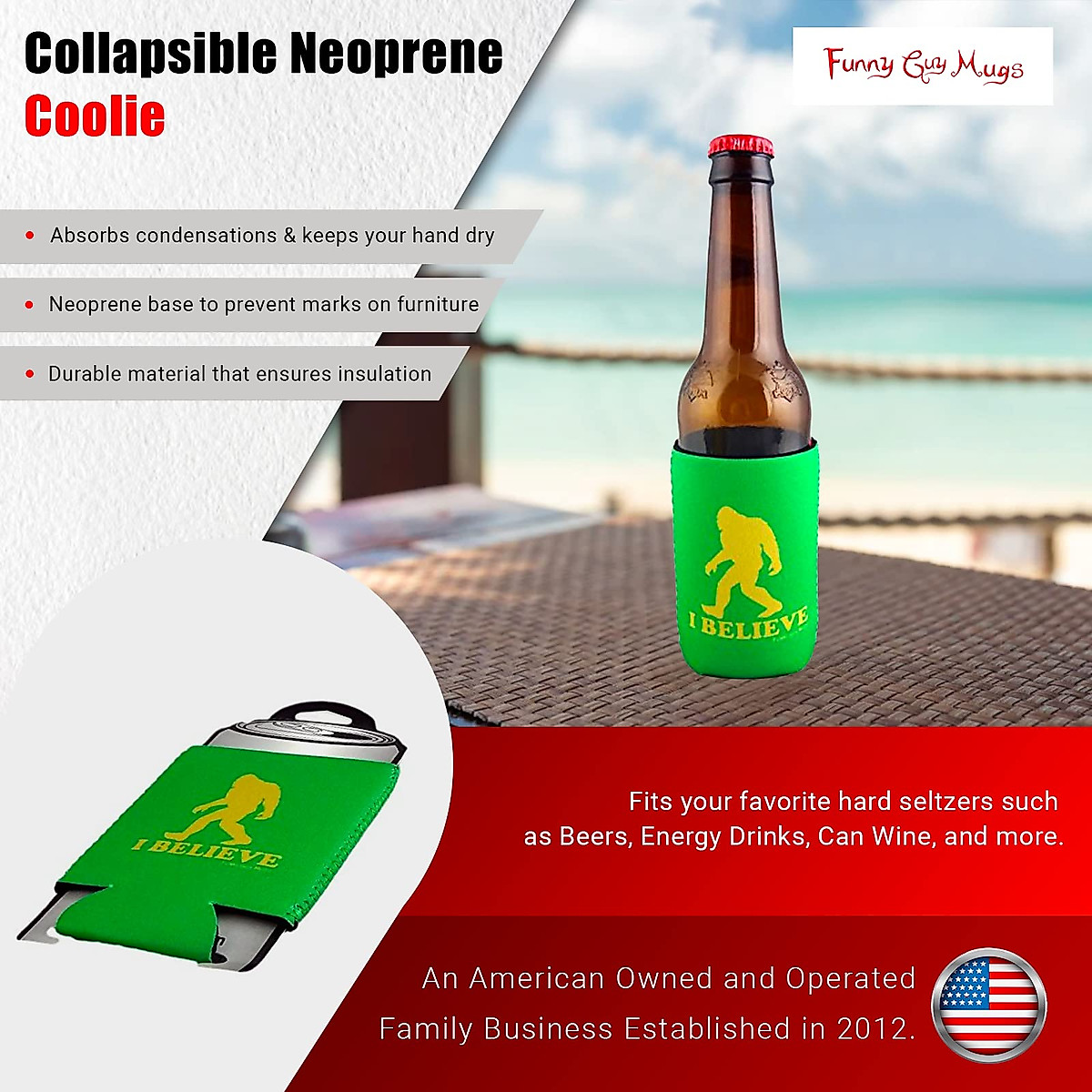 Funny Guy Mugs Sasquatch I Believe Collapsible Neoprene Can Coolie - Drink Cooler