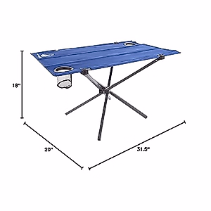 Wakeman Portable Folding Camping Table with 2 Cupholders and Carrying Bag - for Camping, Hiking, Picnics, Sporting Events, and The Beach (Blue)